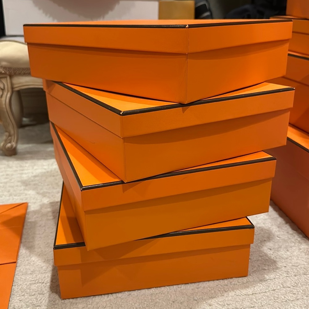 Hermes Oran Empty Shoe Boxes (4) With Ribbons - Gem